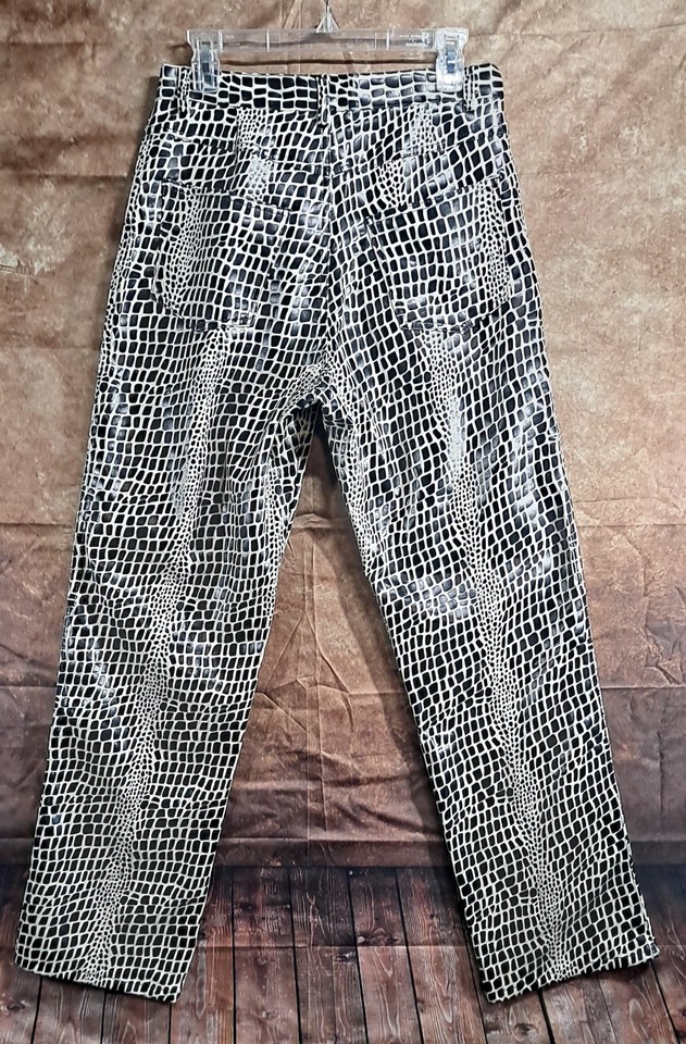 ANIMAL print pant Leopard alligator faux leather black white snake jean ...