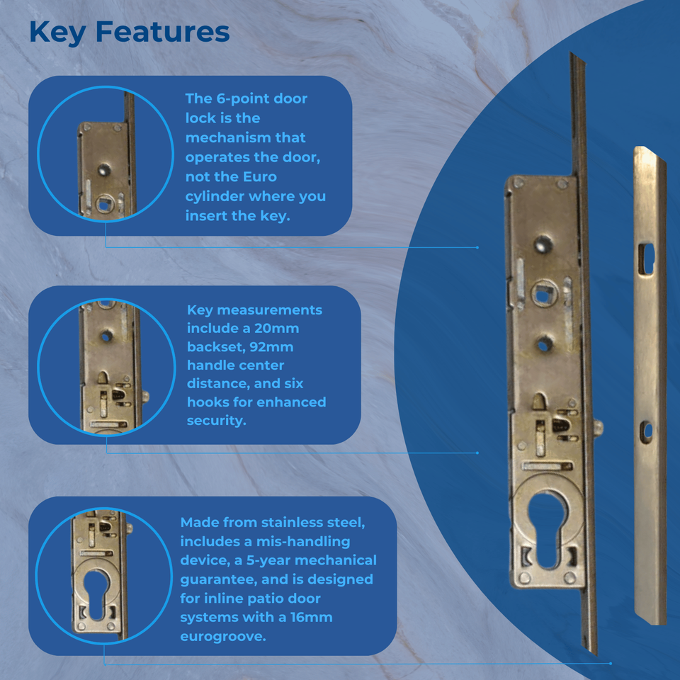 Yale Sliding Patio Door Lock UPVC 6 Point Inline Anti Lift Paddock Mila ...
