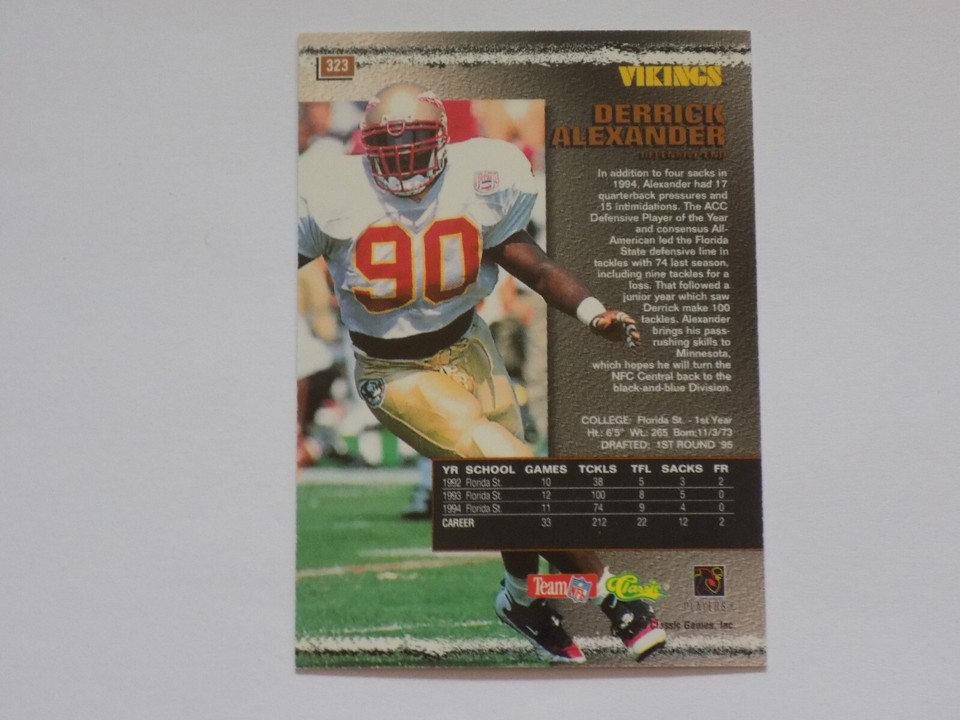 1995 Classic Pro Line Printers Proof Derrick Alexander Card #323 | eBay