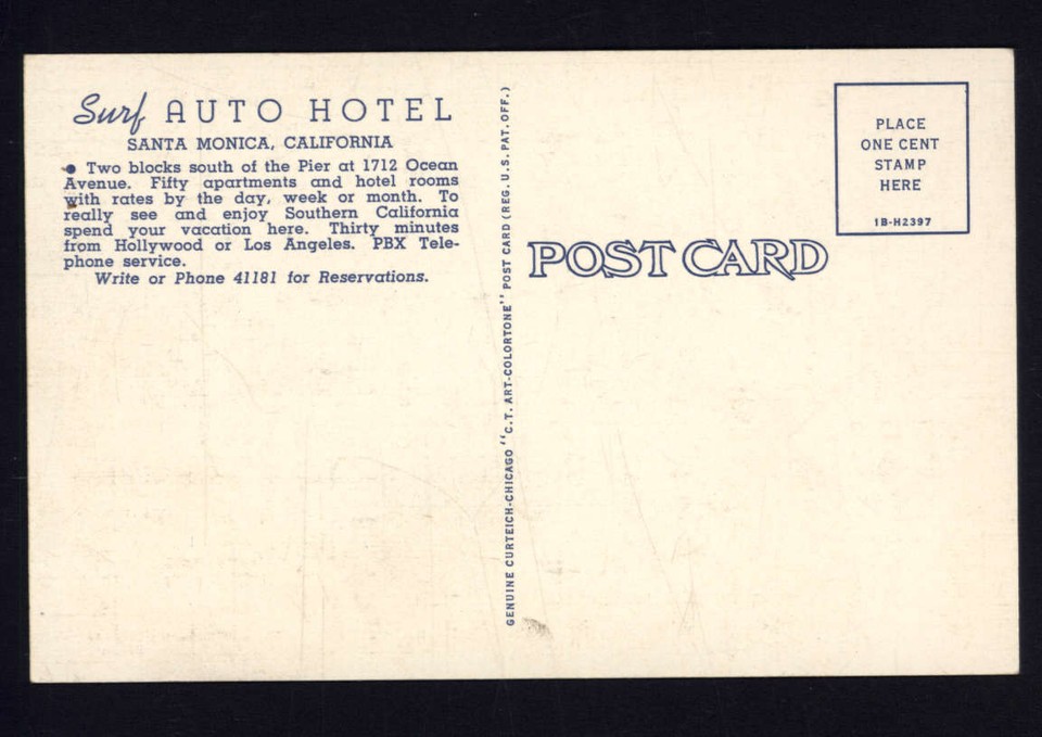 SURF AUTO MOTEL Santa Monica Cal. * Beach view Linen not posted | eBay