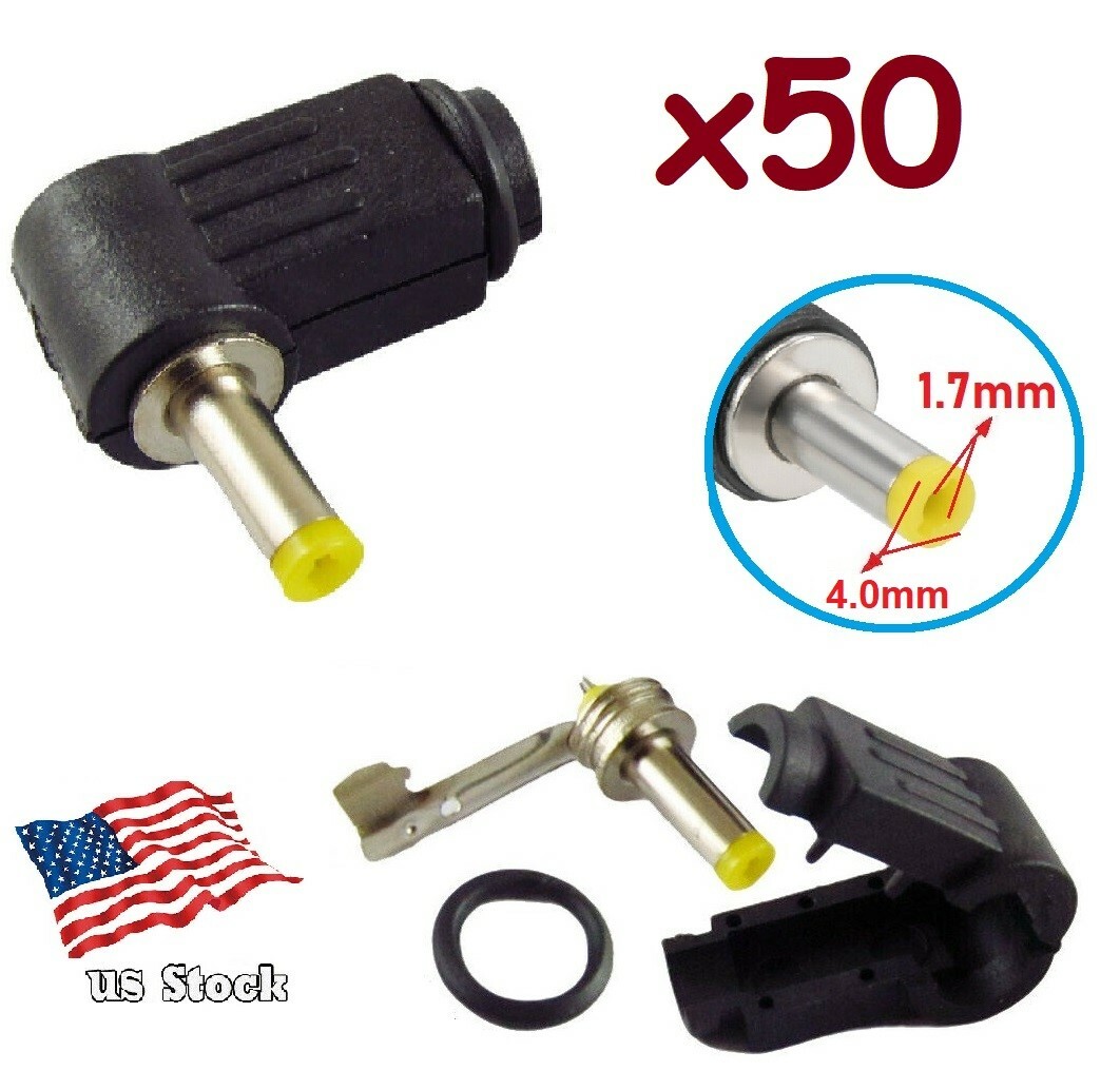 50-Pack 9*4.0x1.7mm Right Angle DC Power Cable Male Plug Plastic ...