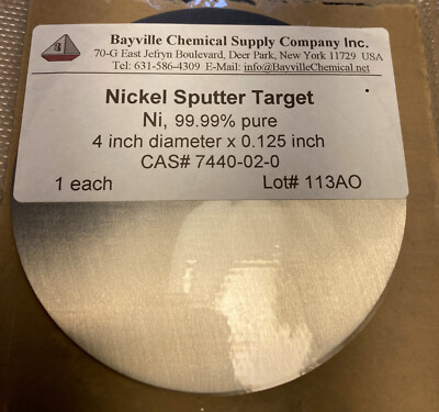 Nickel Sputter Target, Ni, 99.99% pure, 4" diameter x 0.125" | eBay