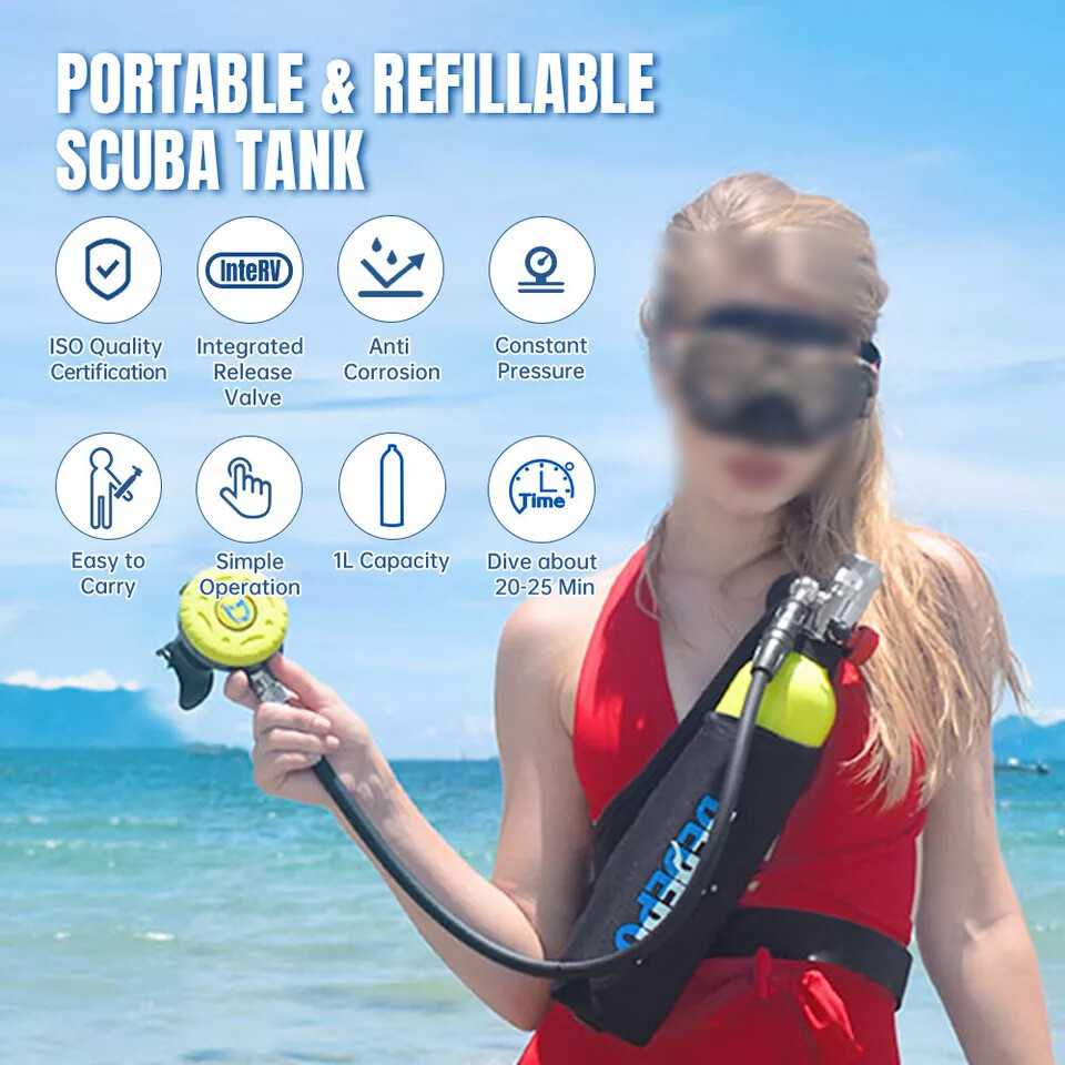 DEDEPU Scuba Diving Kit 1L Oxygen Tank Hand Pump Equipment Underwater ...