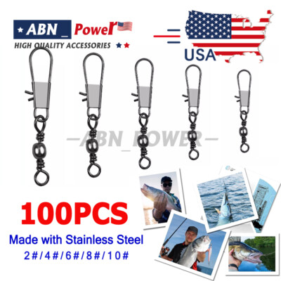 100x Fish Fishing Barrel Swivel with Interlock Snaps High Strength ...