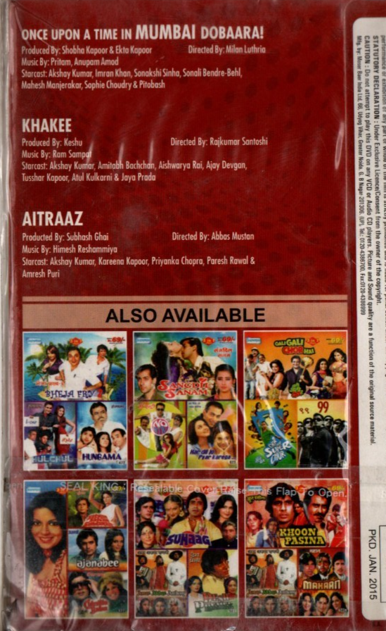ONCE UPON A TIME IN MUMBAI DOBBAARA - KHAKHEE - AITRAAZ - BOLLYWOOD 3 ...