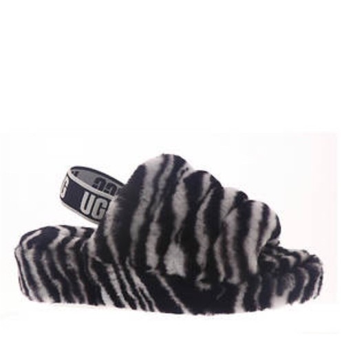 UGG Fluff Yeah Slide Sandal Slippers in Black and White Zebra | eBay