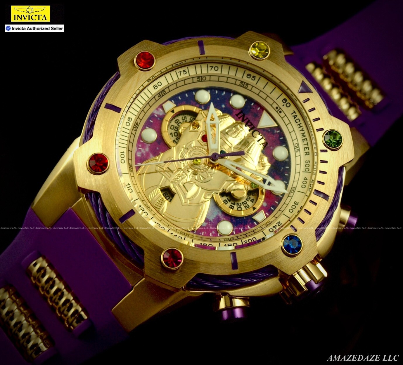 NEW Invicta Men LE Marvel THANOS Stainless St. PURPLE & GOLDEN DIAL ...