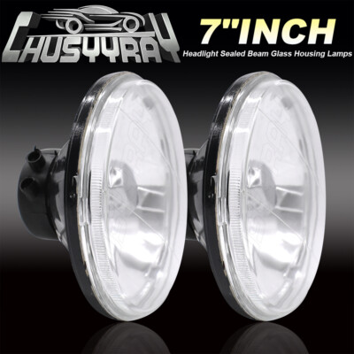 H6024 7" Round Glass Headlight Housing H4 Conversion Lights LOOK PAIR ...