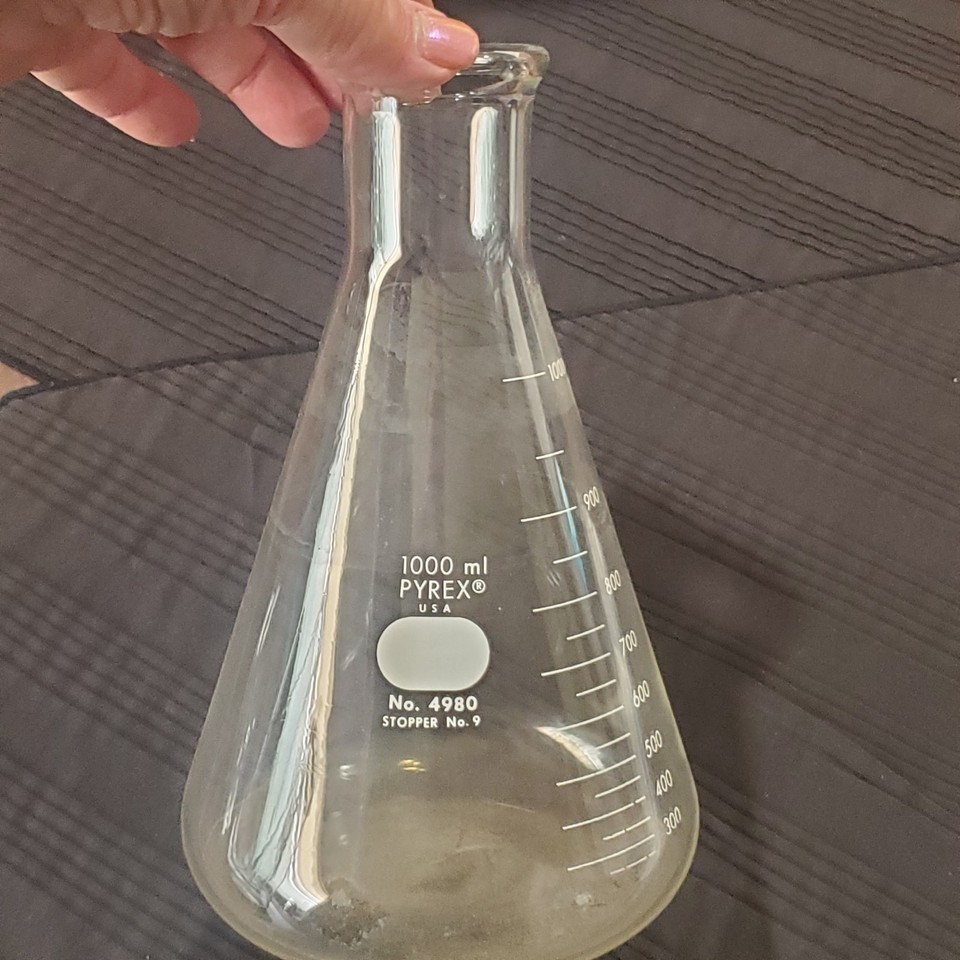 VINTGE Lot/5 ERLENMEYER Flask 1000-500 ml Pyrex Glass USA (3 old. 2 ...