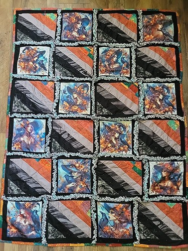 Halloween Handmade Rag Quilt 43x58 Witches, Ravens And Beautiful Fall ...