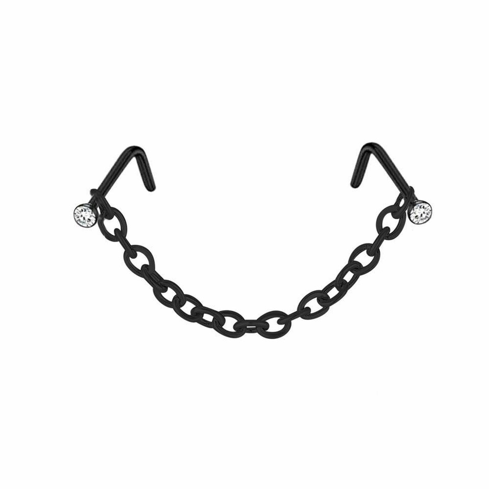 Double Nose Chain Nose Piercing Ring StainlessSteel Love Heart Chain ...