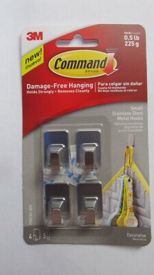 Command Small Stainless Steel Metal Hooks With Command Adhesive Strips ...