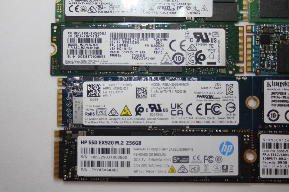 Lot of 10 Mixed Brand WD/Samsung/SK Hynix 256Gb PCIe NVMe SSD M.2 2280 ...