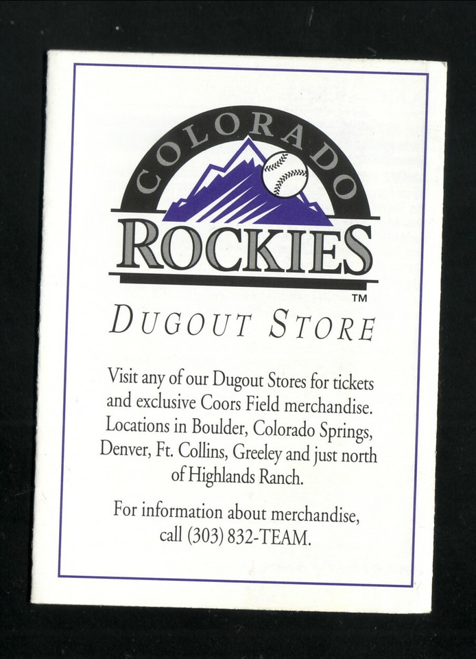 Colorado Rockies--Ellis Burks--1997 Pocket Schedule--Dugout Store | eBay