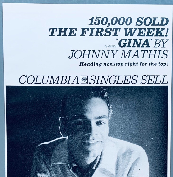JOHNNY MATHIS 1962 original POSTER ADVERT GINA Columbia Records Helen ...