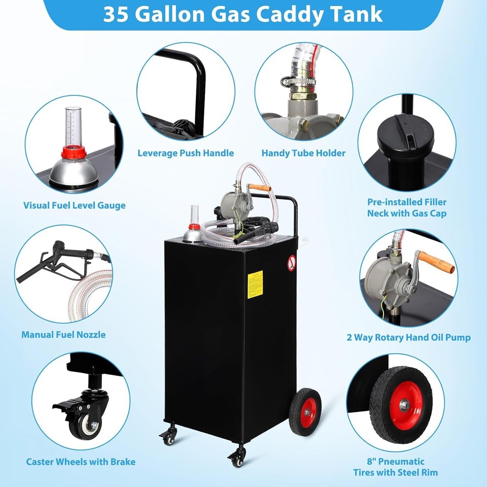35 Gallon Fuel Caddy Portable Gas Caddy on 4 Wheels with Manual ...
