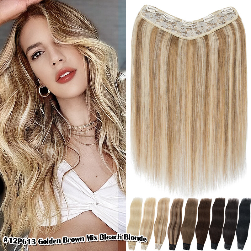 REAL Remy V-shaped Clip In 100% Human Hair Extensions One Piece 3/4 ...