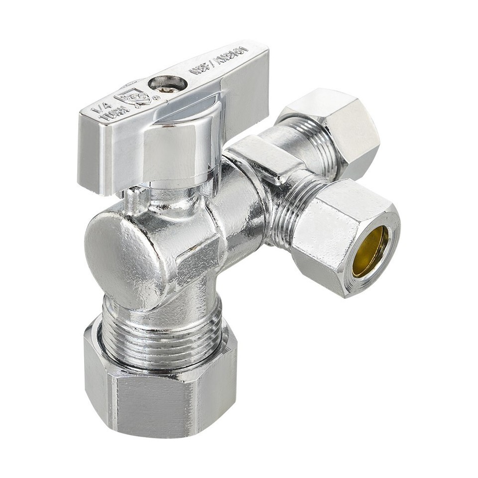 10PCS 1/4-Turn Dual Compres Angle Stop Valves, 1/2" NOM (5/8" OD)x 3/8 ...