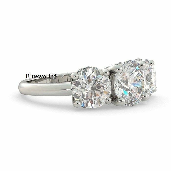 3Ct White Round CZ Three Stone Engagement Wedding Ring 925 Sterling ...
