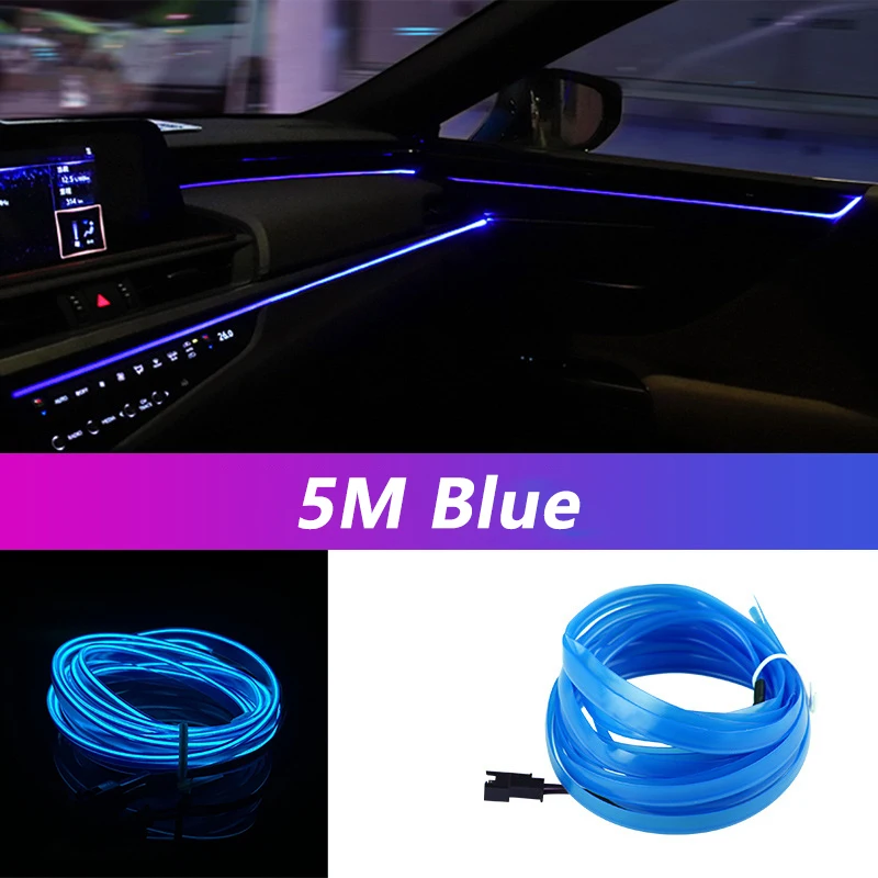 5M Car Interior LED Neon Strip Light EL Wire USB Ambient Glow DIY Auto ...