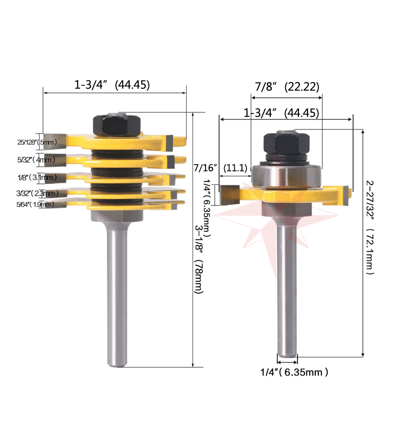 Y73704-4 REDS - 6 Piece Kerf Slot Cutter Router Bit Set 1/4" Shank | eBay