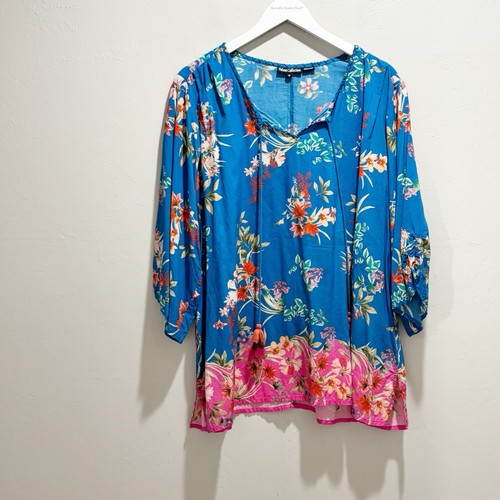 TOLANI COLLECTION Women’s Plus Size AS IS Blue Floral Print Tunic Top ...