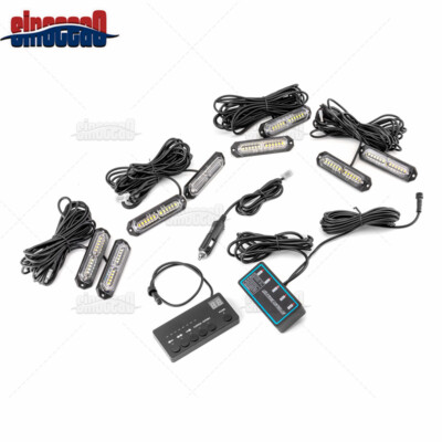 (8PCS) 12-LED Amber White Grill Side Marker Emergency Strobe Light Bar ...