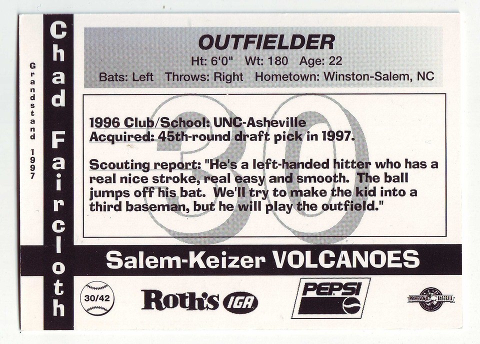 1997 Grandstand Salem-Keizer Volcanoes Chad Faircloth | eBay