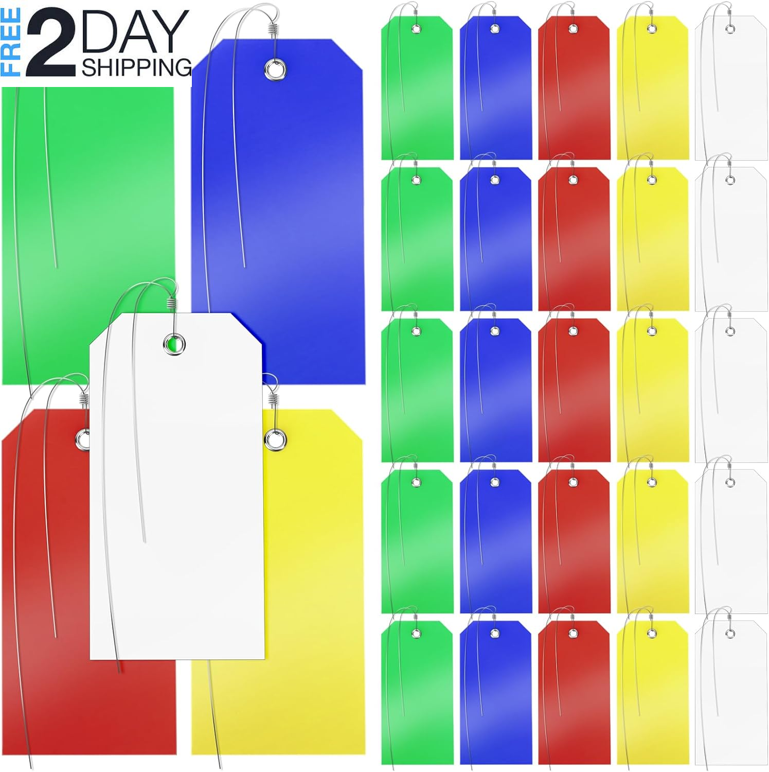 100 Sets Plastic Shipping Tags with Wire, 5 Colors Metal Eyelet Large ...