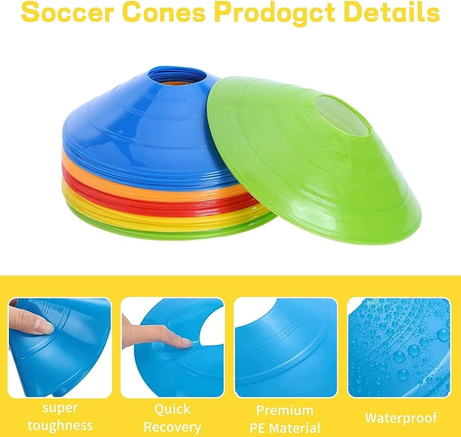 50 Pack Sports Training Discs Markers Cones Soccer Rugby Fitness ...