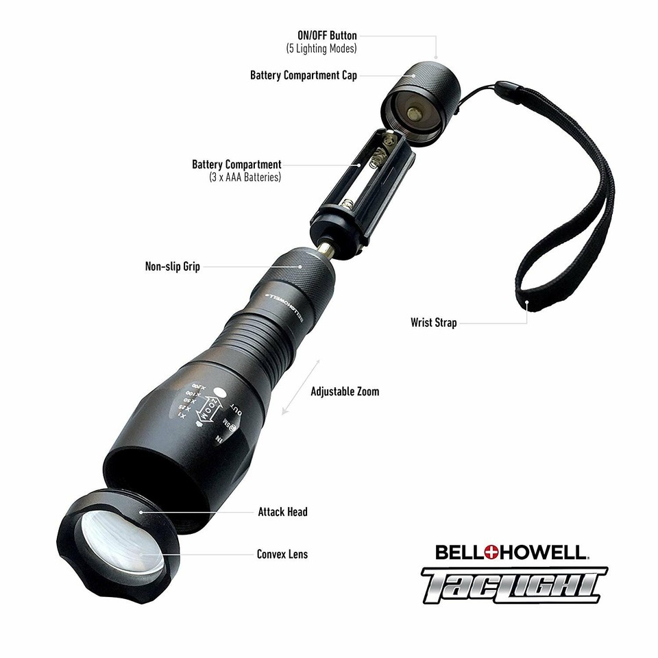 Bell + Howell 1307 Taclight High-Powered Tactical Flashlight with 5 ...