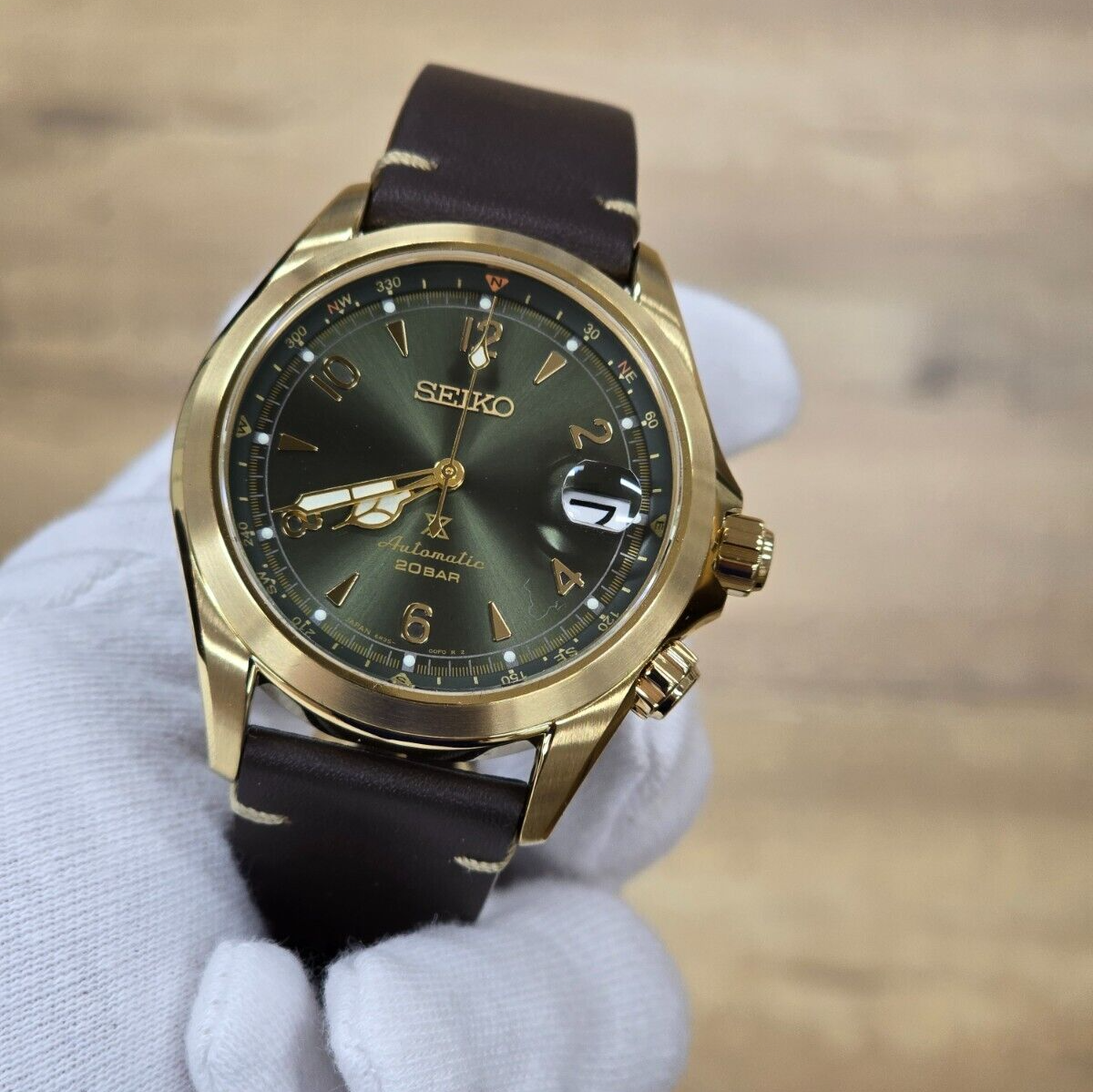 Seiko Prospex Gold Case Green Dial Leather Strap Mens Watch SPB210 | eBay