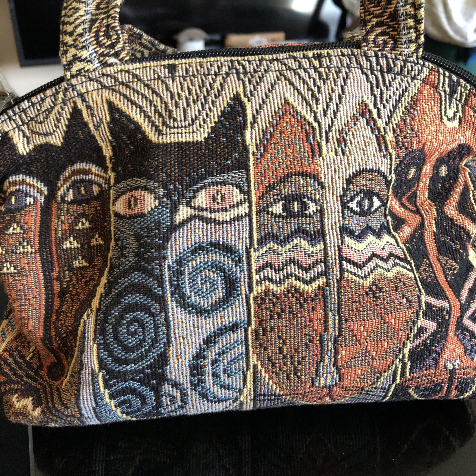 Laura Burch CAT tapestry Satchel 2 handled Purse/Handbag | eBay