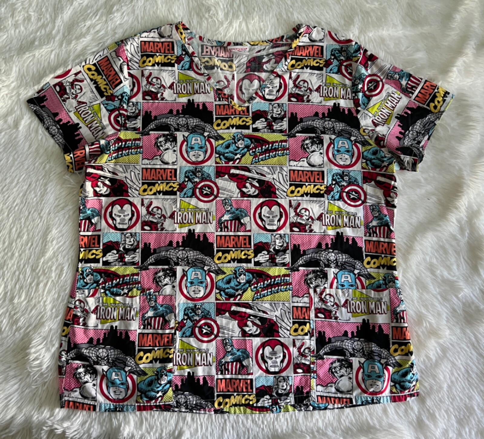 Marvel Avengers Scrub Top Women’s Large White Comics Shirt Medical ...