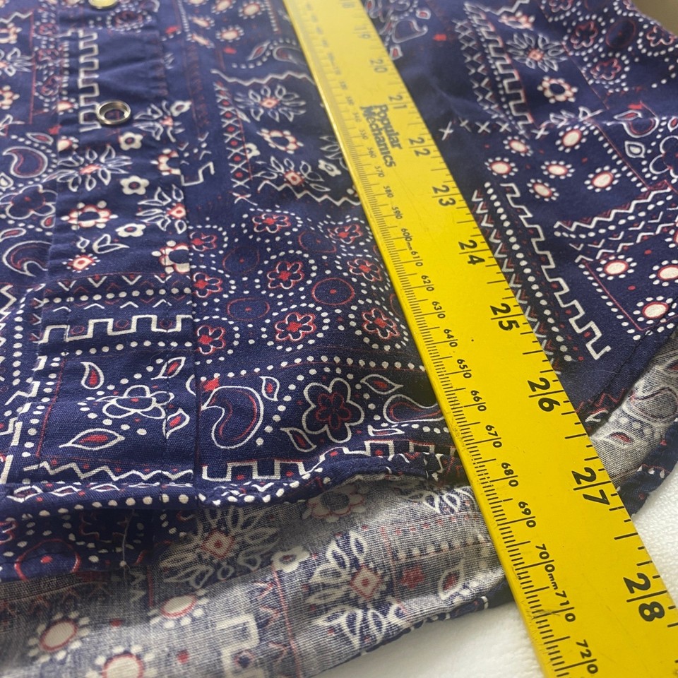 Lee VTG Western Shirt Navy Bandana Print Long Sleeve Pearl Snap Front ...