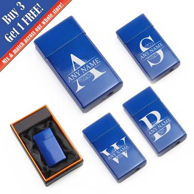 Personalised Engraved Jet Gas Lighter Blue Any Letter Gift Boxed | eBay UK