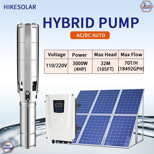 Hybrid Water Pump 6" AC/DC Solar Deep Well Submersible 110-220V 3000W ...