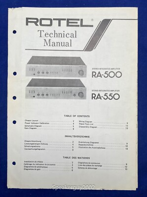 Original Rotel RA-500 550 Stereo Integrated Amplifier Technical Manual ...