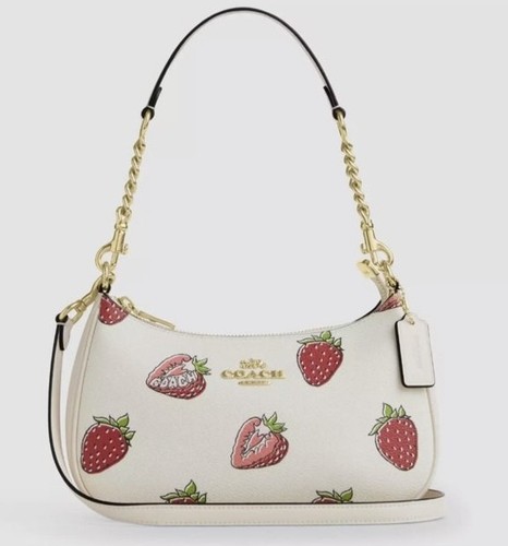 Brand New COACH Terry Shoulder Bag Strawberry Print CAL62 Chalk Multi ...