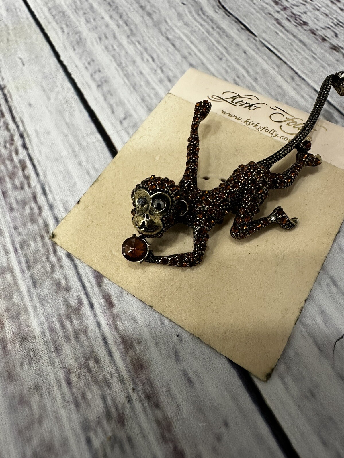 Vintage KIRKS FOLLY Monkey Chimp Pin Brooch - Gem