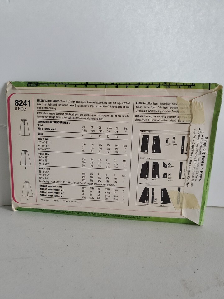 8241 Vintage Simplicity Sewing Pattern Misses Set of Skirts Top ...