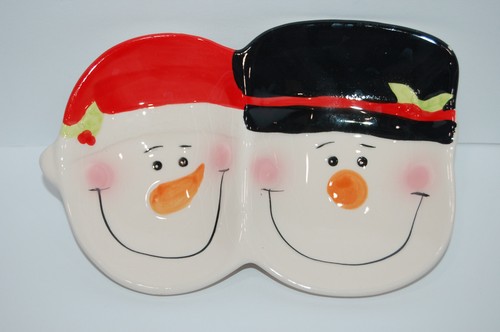 CERAMIC / PORCELAIN HOLIDAY COOKING CHRISTMAS SNOWMAN DOUBLE SPOON REST ...