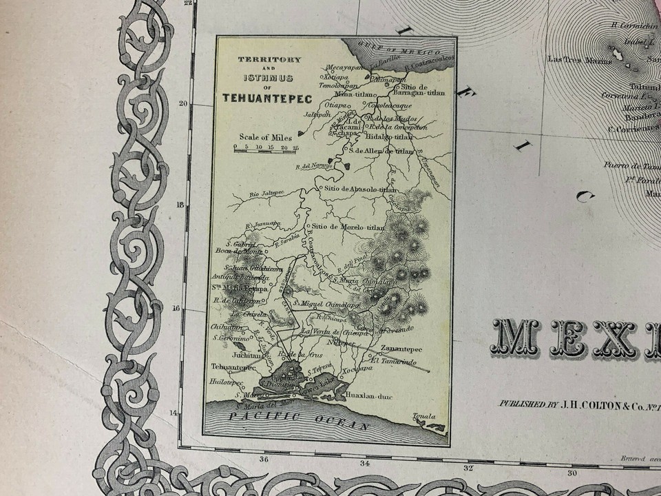 1855 Antique MEXICO Map Hand-Colored Colton's Atlas - Great Gift! | eBay