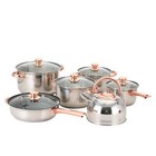 12 Pcs ROSE GOLD INDUCTION HOB STAINLESS STEEL CASSEROLE POT SAUCEPAN ...