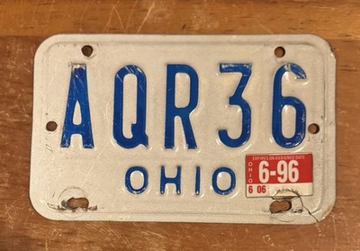 1996 Vintage Expired Ohio Motorcycle License Plate AQR36 | eBay