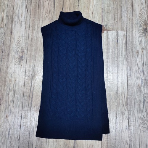 COS Navy Wool & Yak Cable Knot Roll Neck Sleeveless Open Side Sweater ...
