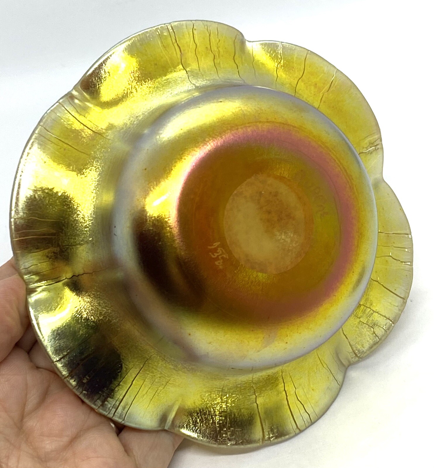 Antique Steuben Aurene #138 Ruffled Rim Flower Iridescent Glass Bon Bon ...