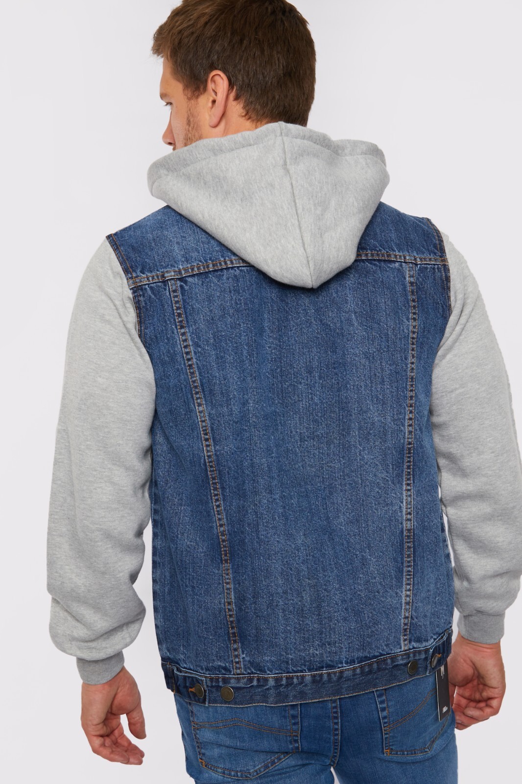 Mens Denim Jacket Mid Blue Wash Pullover Hoodie Sweatshirt Jumper All ...