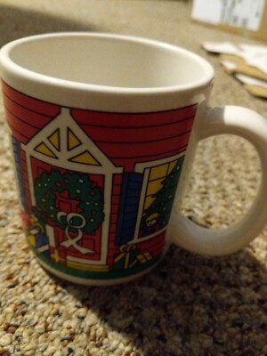 Vintage AMC Red/Green Houses Holiday Coffee Mug Cup - 12 oz | eBay