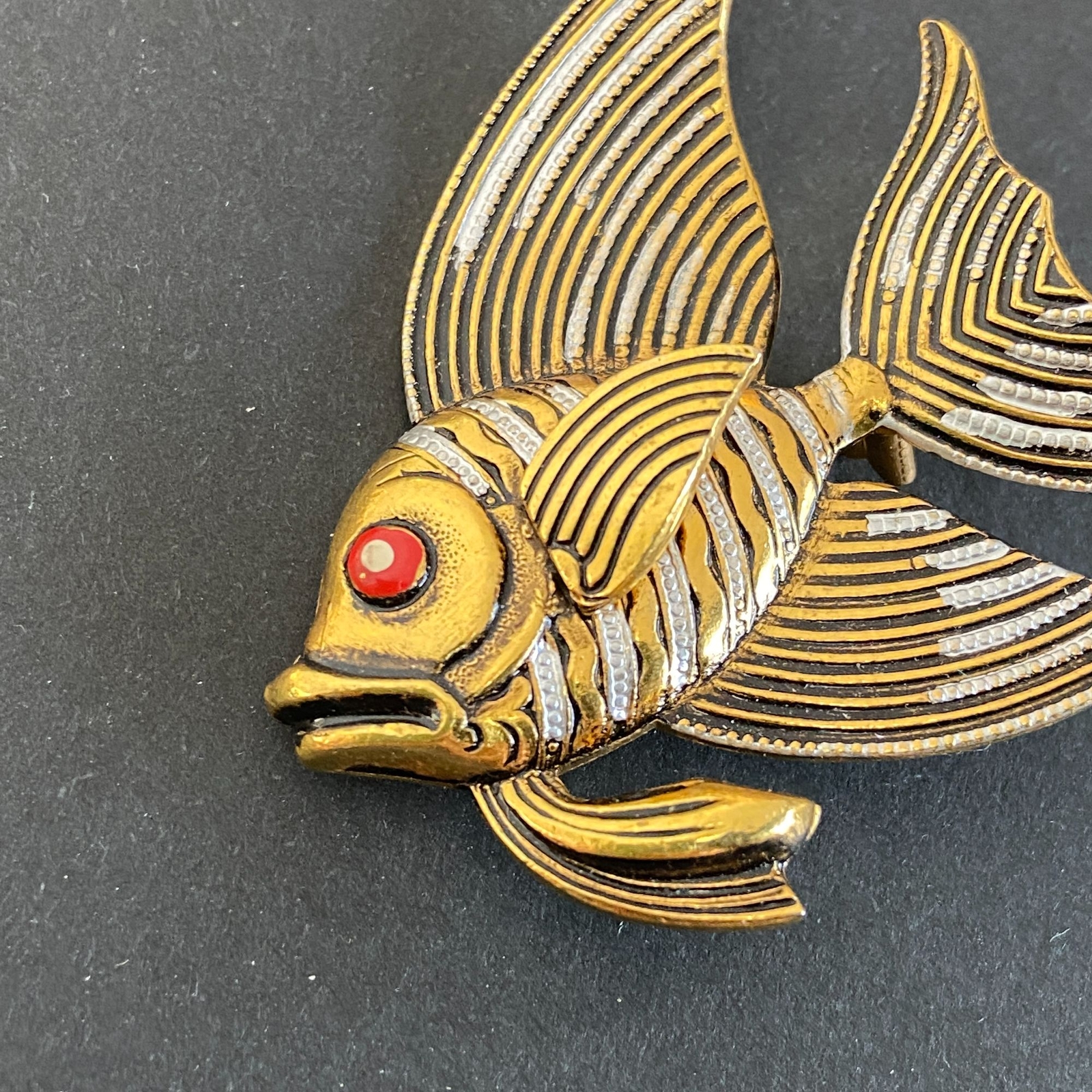 Vintage Spanish Damascene Angel Fish Brooch Pin Toled… - Gem